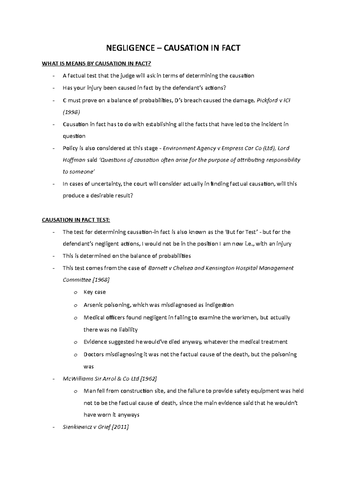 9. Negligence - Causation IN FACT - NEGLIGENCE – CAUSATION IN FACT WHAT ...