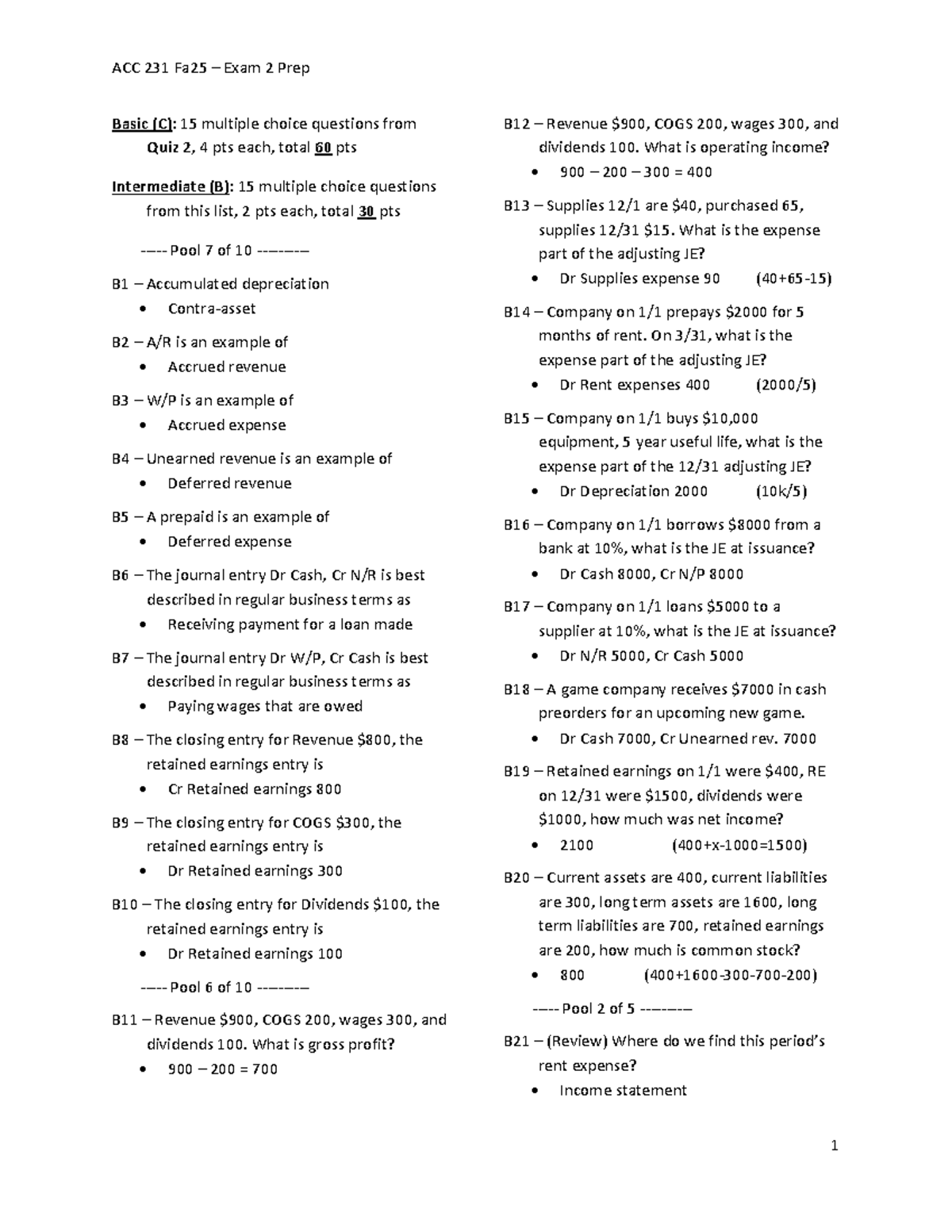 ACC 231 Fa25 – Exam 2 Study Guide & Practice Questions - Studocu