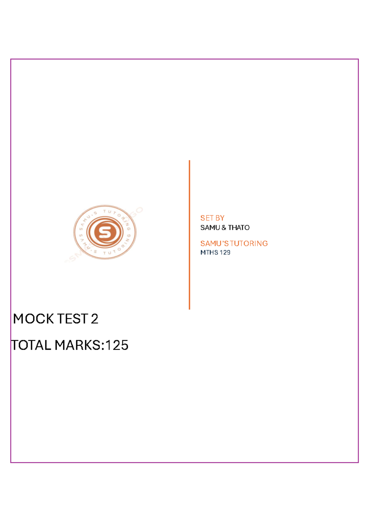 MOCK TEST 2 MTHS 129 - Practice Questions for 2024 at NWU - Studocu