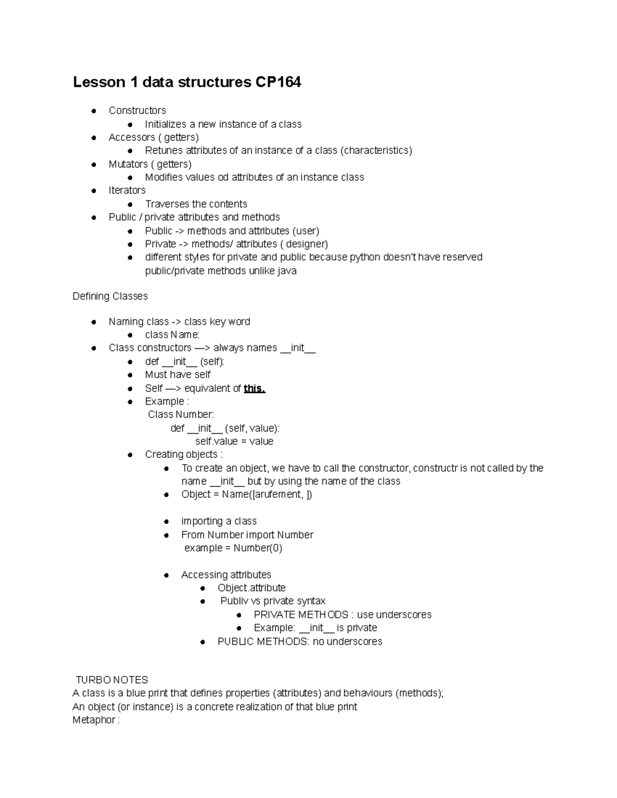 Lesson 1: Data Structures & Class Concepts in CP164 - Studocu