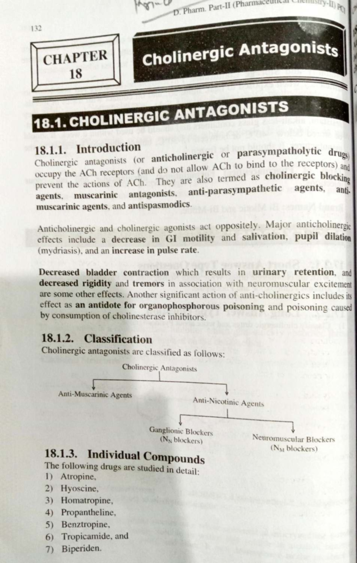 D. Pharm. (Pharmaceutical PCI 132) Chapter 18: Cholinergic Antagonists ...