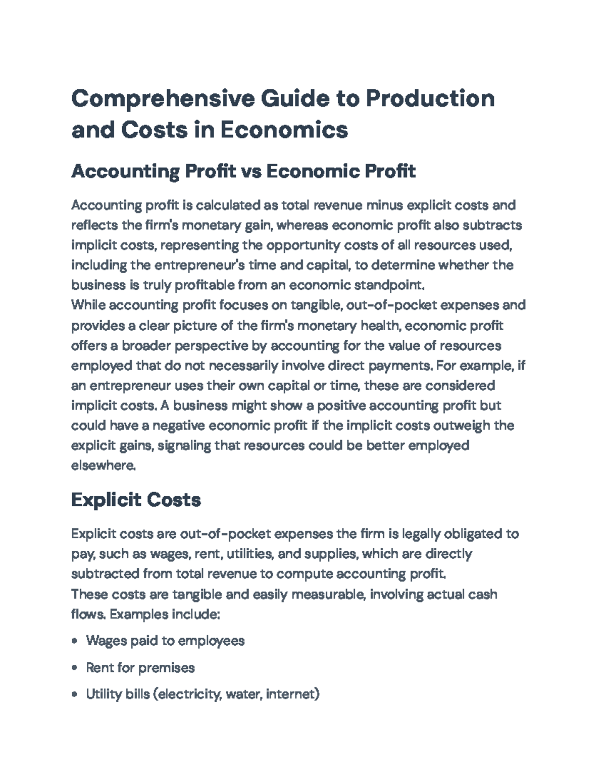 Comprehensive Guide to Production & Costs in Economics (ECO 101) - Studocu