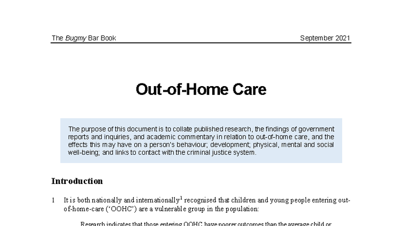 The Bugmy Bar Book: Chapter on Out of Home Care (OOHC) and Criminal ...
