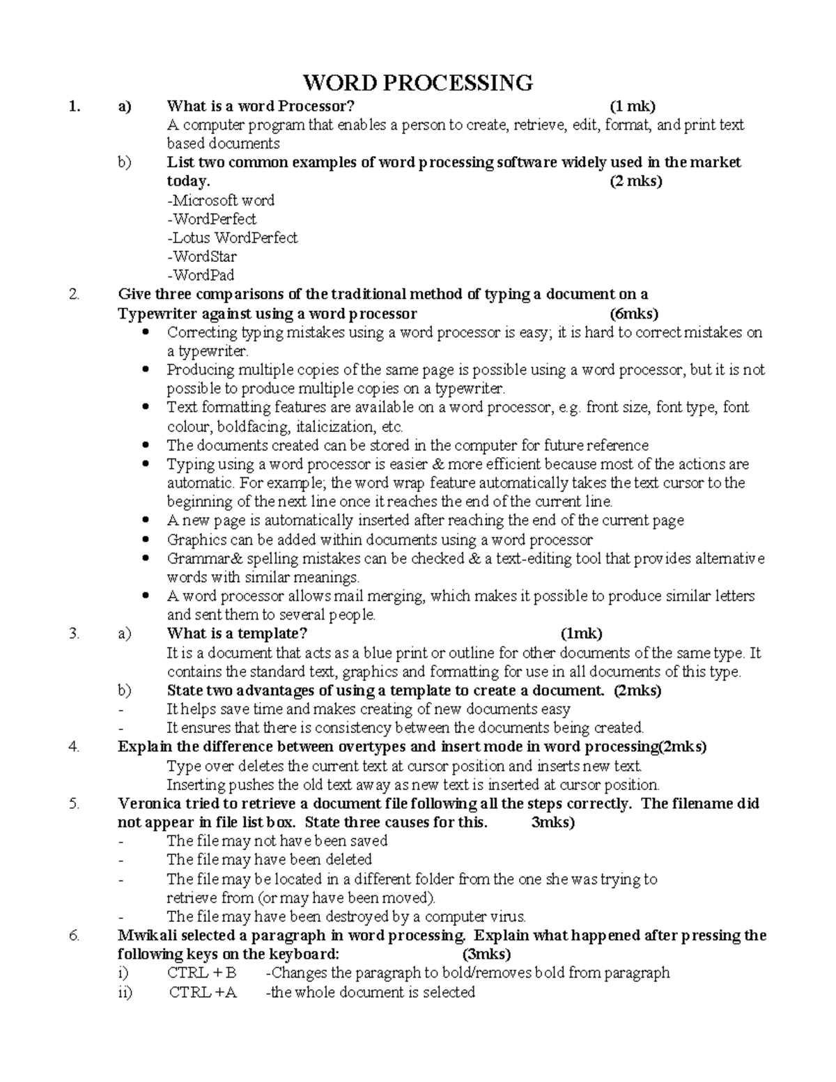 WORD Processing - Comprehensive Study Notes for Course 101 - Studocu