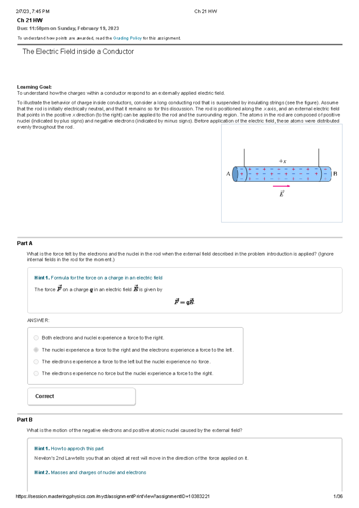 Ch 21 HW - MasteringPhysics - ####### Ch 21 HW Due: 11:50pm on Sunday, February 19, 2023 To ...