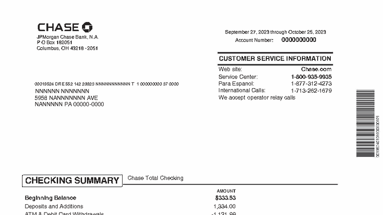 JPMorgan Chase Bank 2023 Statement - !# ( $ ( ( ( ( !'( ( - Studocu