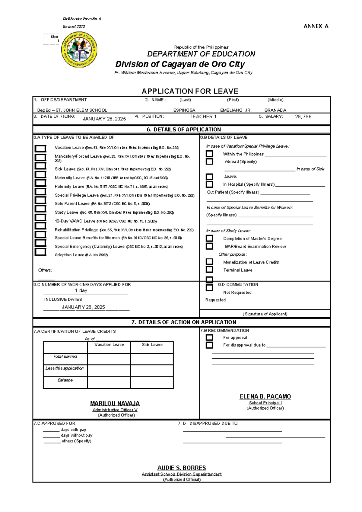 FORM-6-ST - Application for Leave (Revised 2020) - Studocu
