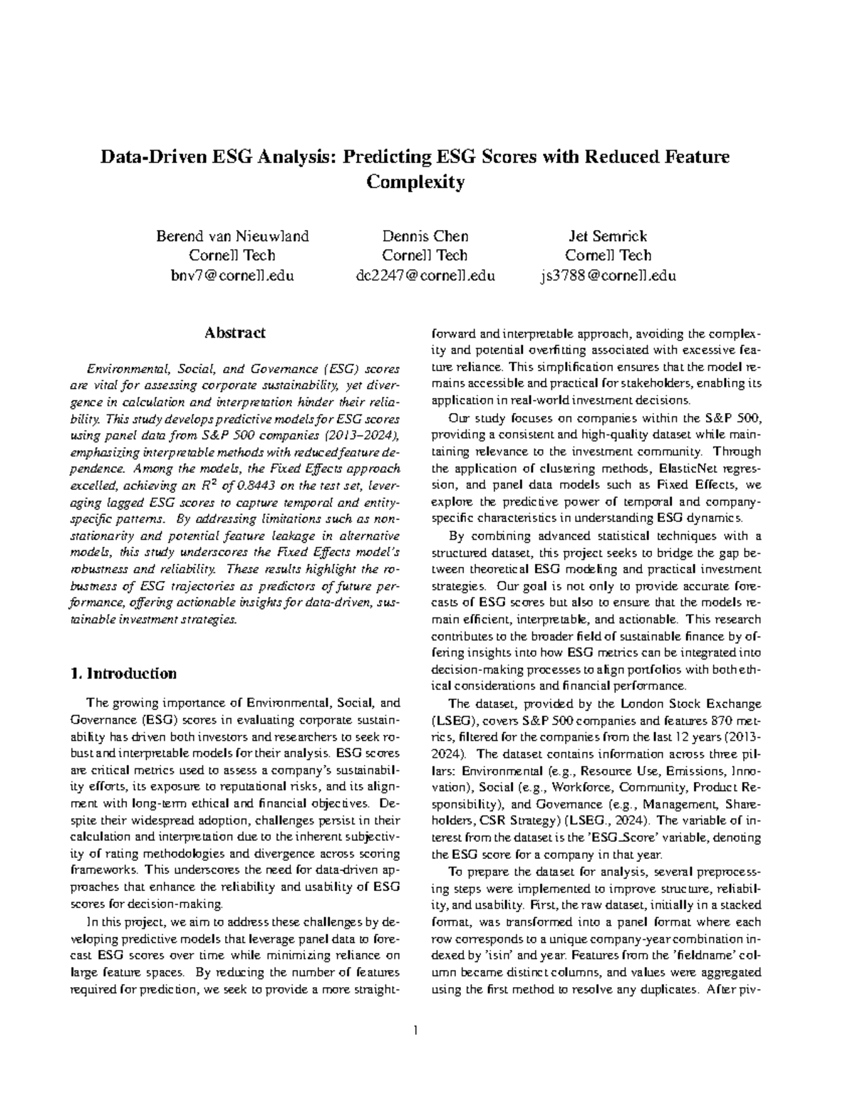 ESG Analysis: Predicting Scores with Reduced Complexity (AML 2023 ...