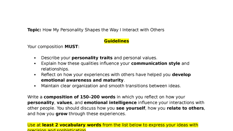 Personality Reflection: How Traits Shape Interactions - Rfcffg - Studocu