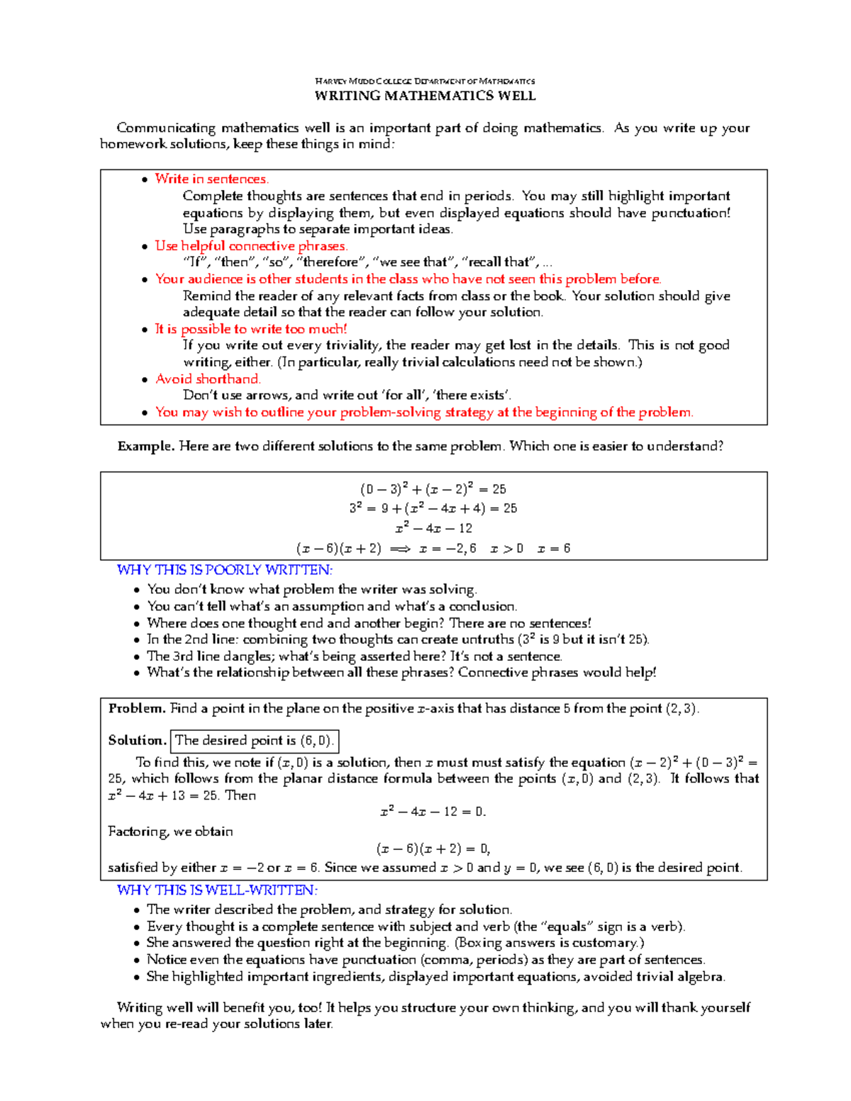 Writing Mathematics Well: HMC Math Guide - Studocu