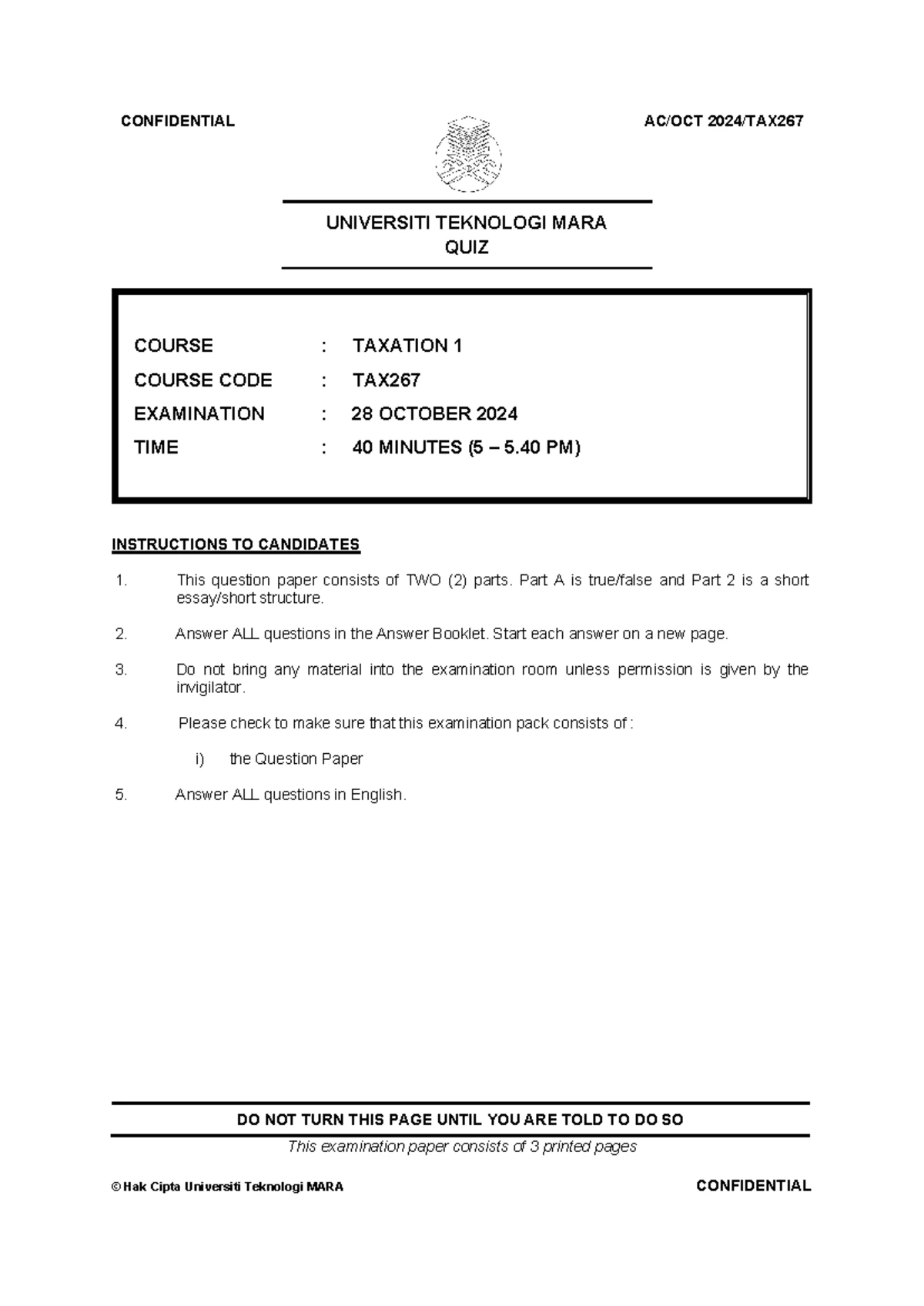 Mid Term Test - midterm - KOLEJ UNIVERSITI TUNKU ABDUL RAHMAN FACULTY ...