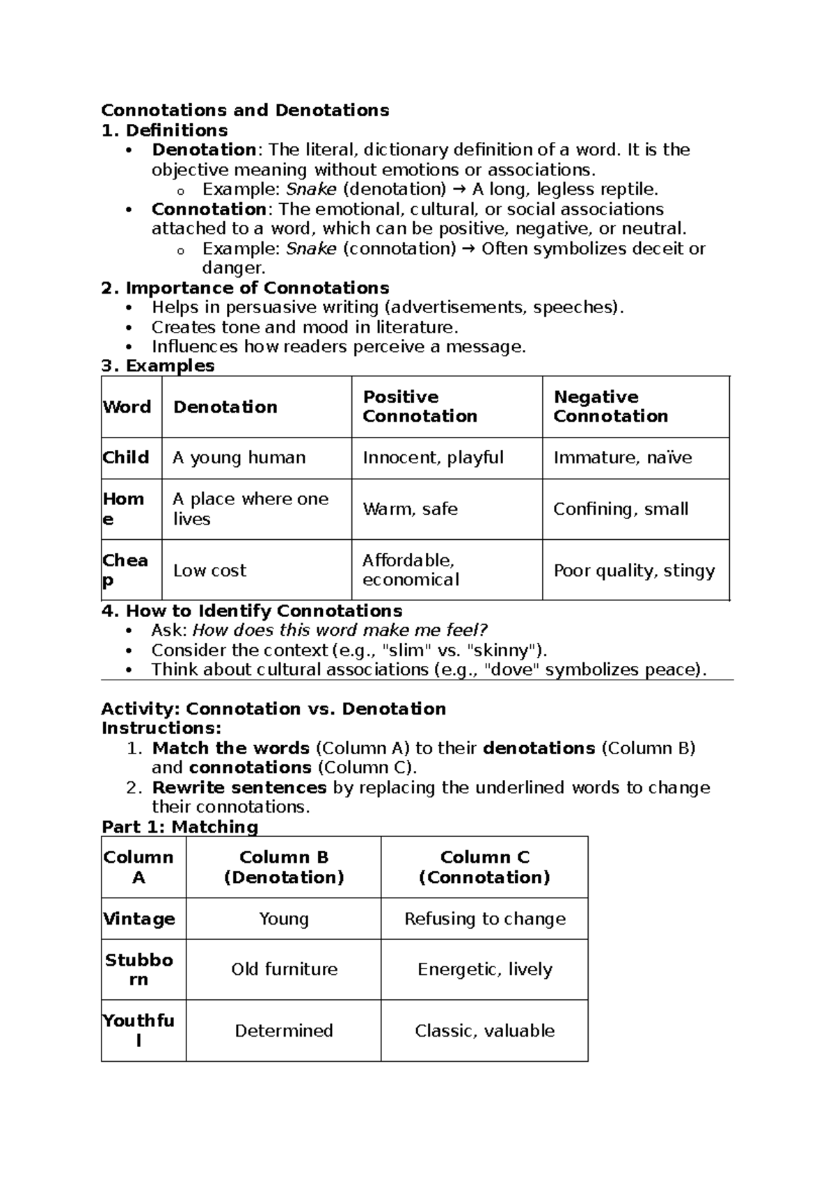 Connotations and Denotations: Definitions and Examples - Studocu