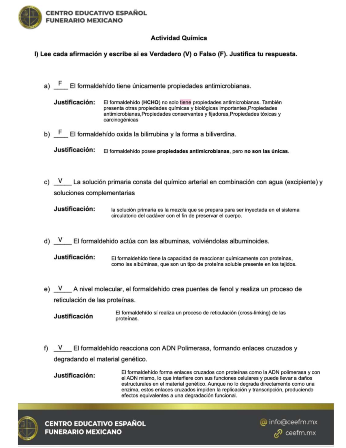 Act. Quimica - El activo es una actividad sobre el método de embalsamar ...