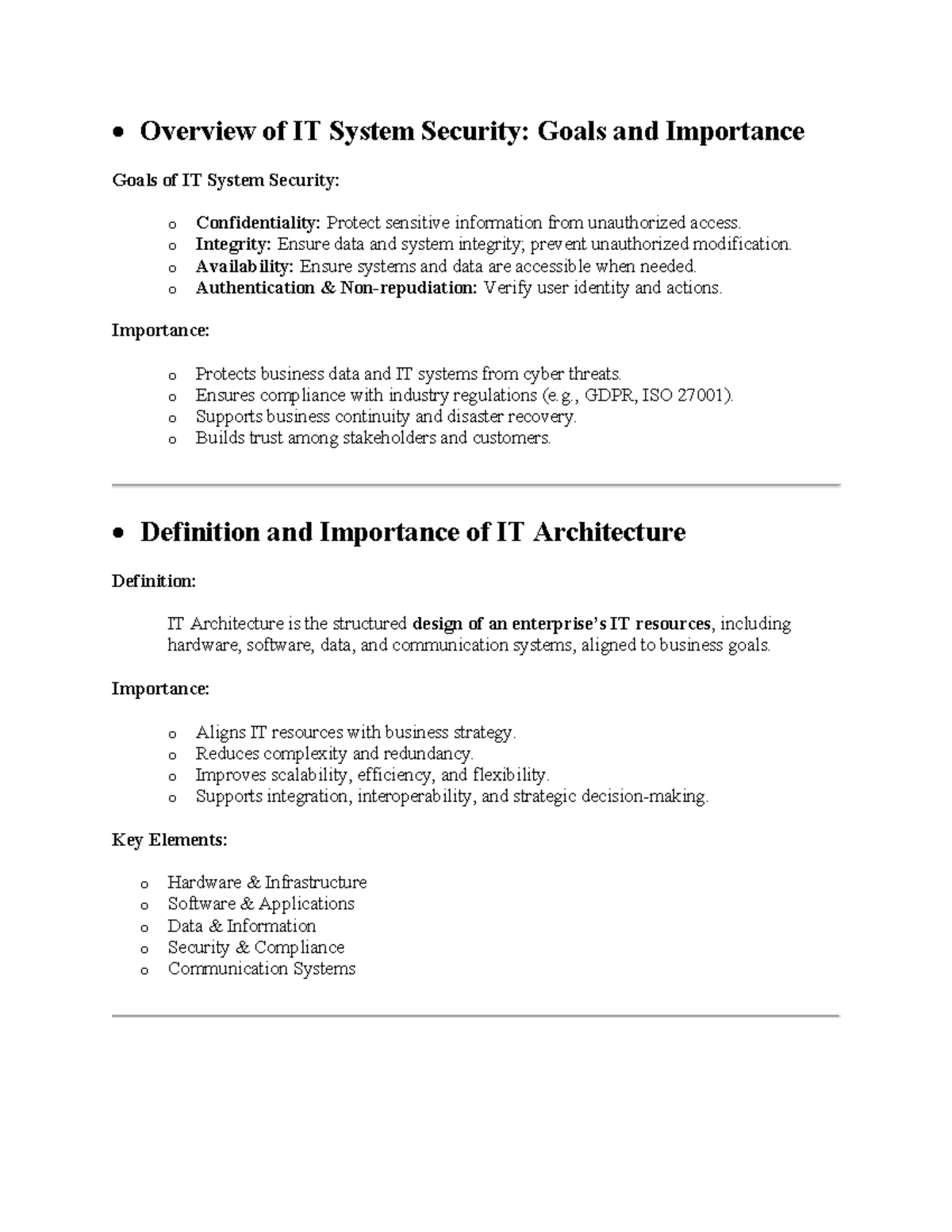 IT System Security Overview & Architecture Insights (Revision Notes ...