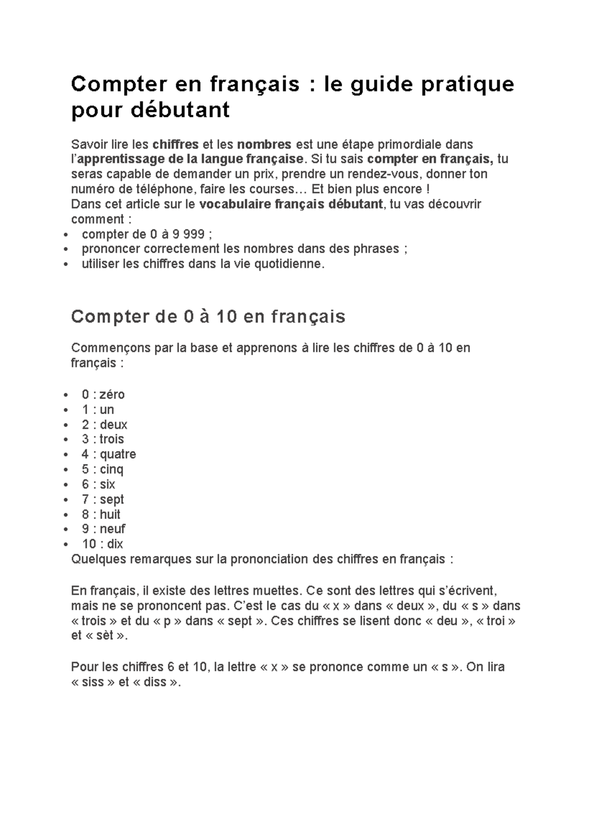 Compter en français : Guide pratique pour débutants en FREN 101 - Studocu