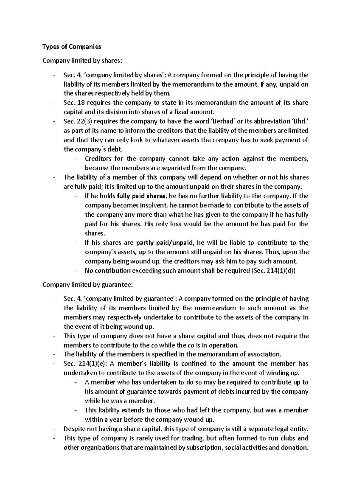 Company LAW - Chapter 2 - Classification & Relationships of Companies ...