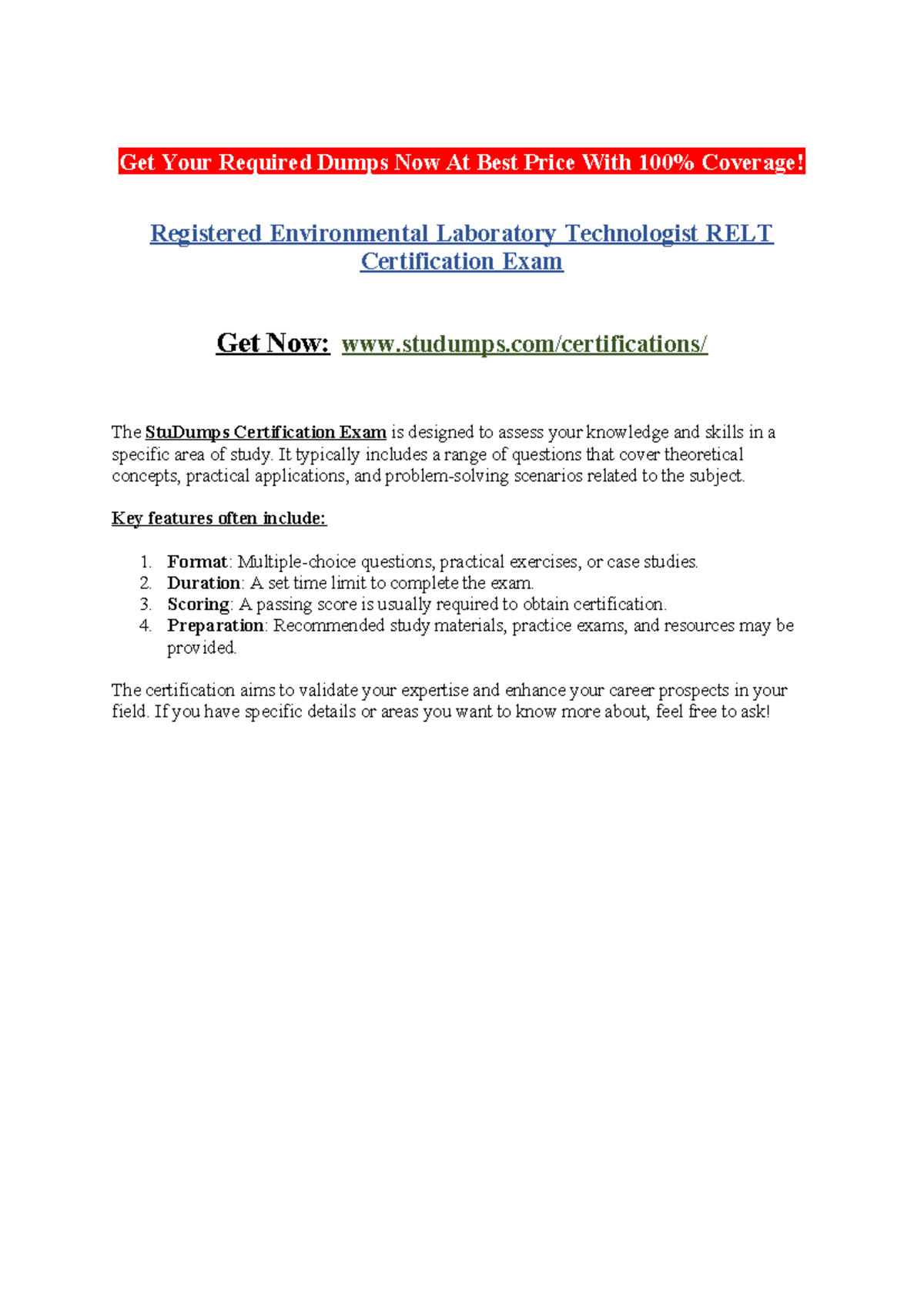 Registered Environmental Laboratory Technologist RELT Certification ...