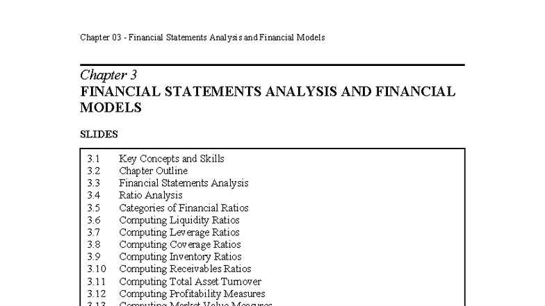 Chapter 03: Financial Statements Analysis & Financial Models (FIN 101 ...