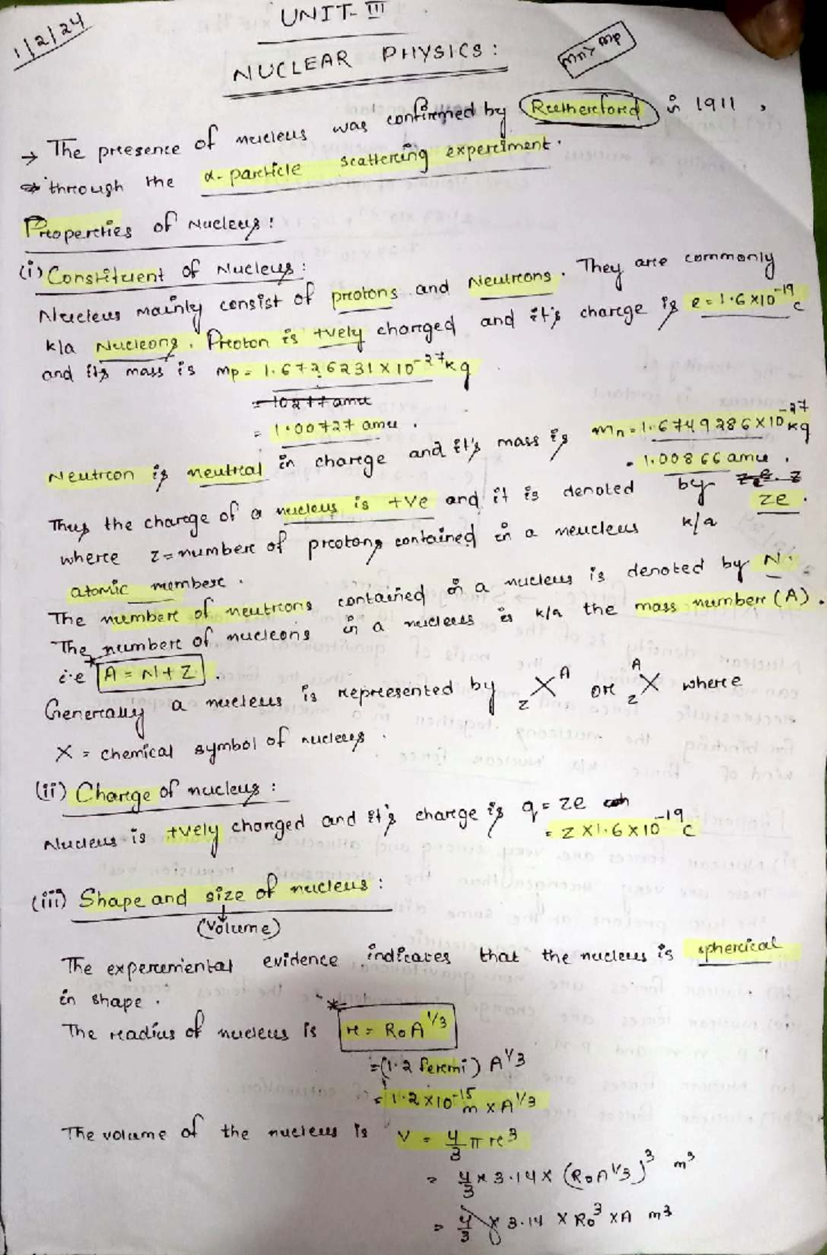 Nuclear Physics (Unit -3): Properties and Forces in Nuclei - Studocu