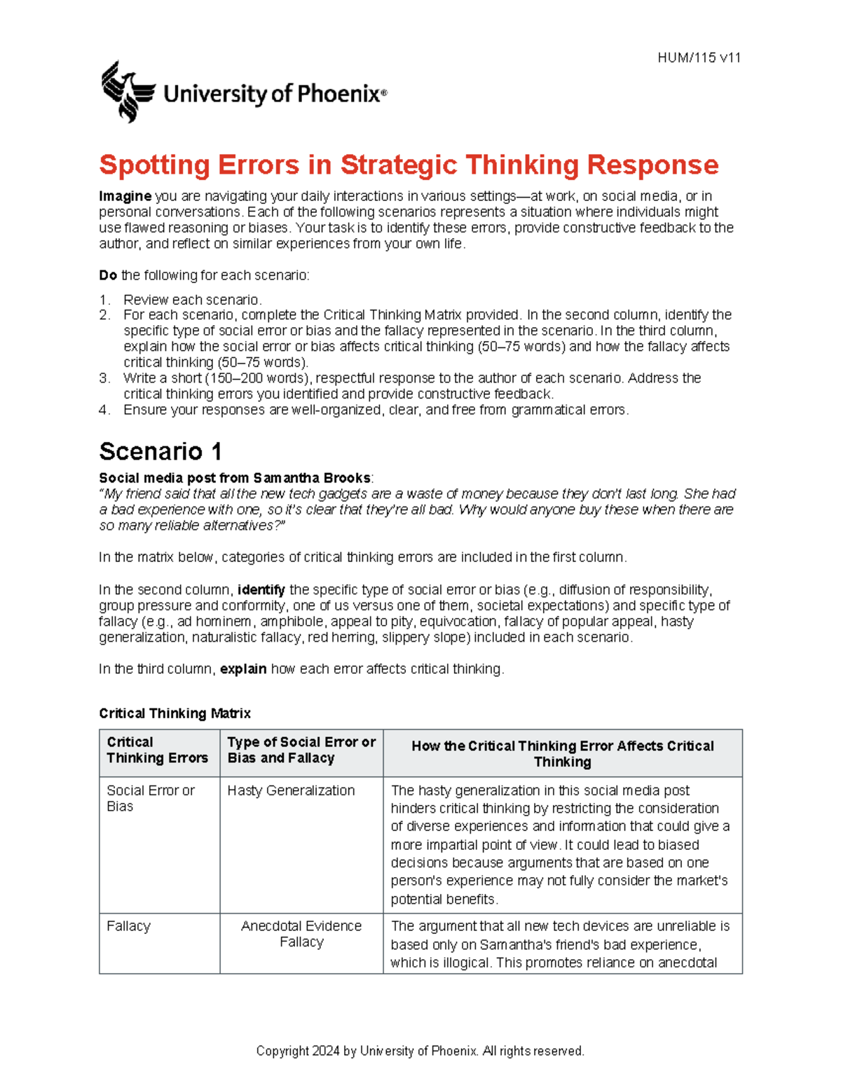 Strategic Thinking Errors Analysis & Responses - HUM115 Week 3 - Studocu
