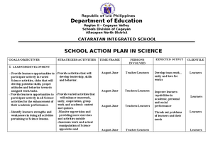 Science action plan and accomplishment report - SCIENCE ACTION PLAN ...