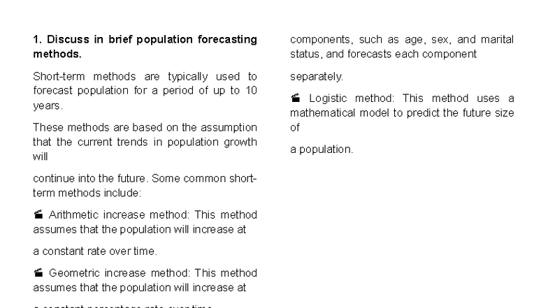 Population Forecasting and Water Quality Analysis Methods (ENG 101 ...