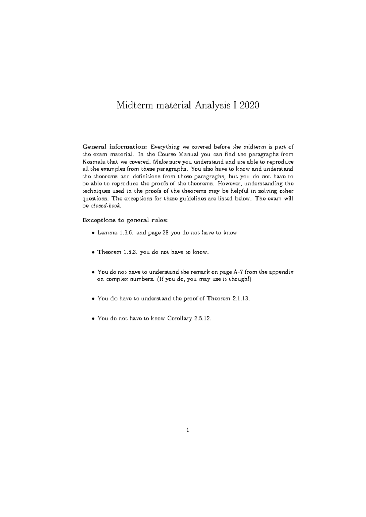 Midterm material Analysis I 2020 - In the Course Manual you can find ...