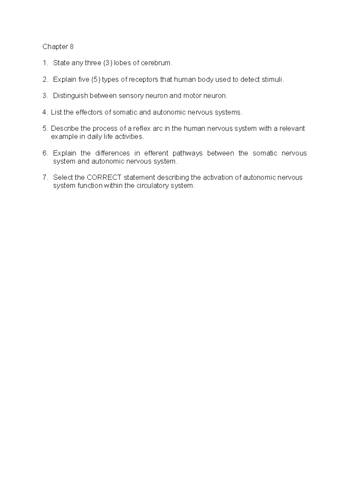 Tutorial Chapter 8: Nervous System Functions & Structures - Studocu