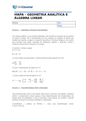 Geometria Analítica E Álgebra Linear - ATIVIDADE 3 - GEOMETRIA ...