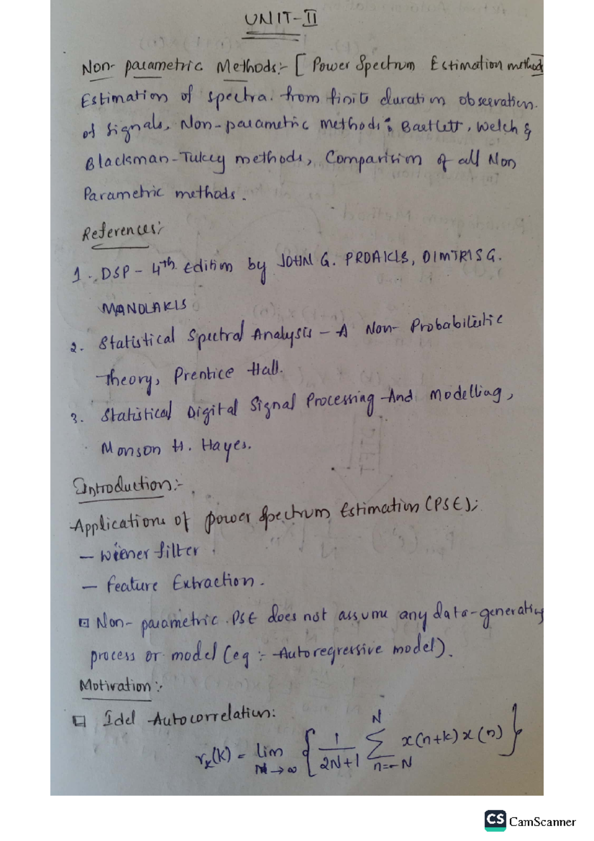 Advanced Digital Signal Processing Unit 2: Power Spectrum Estimation ...