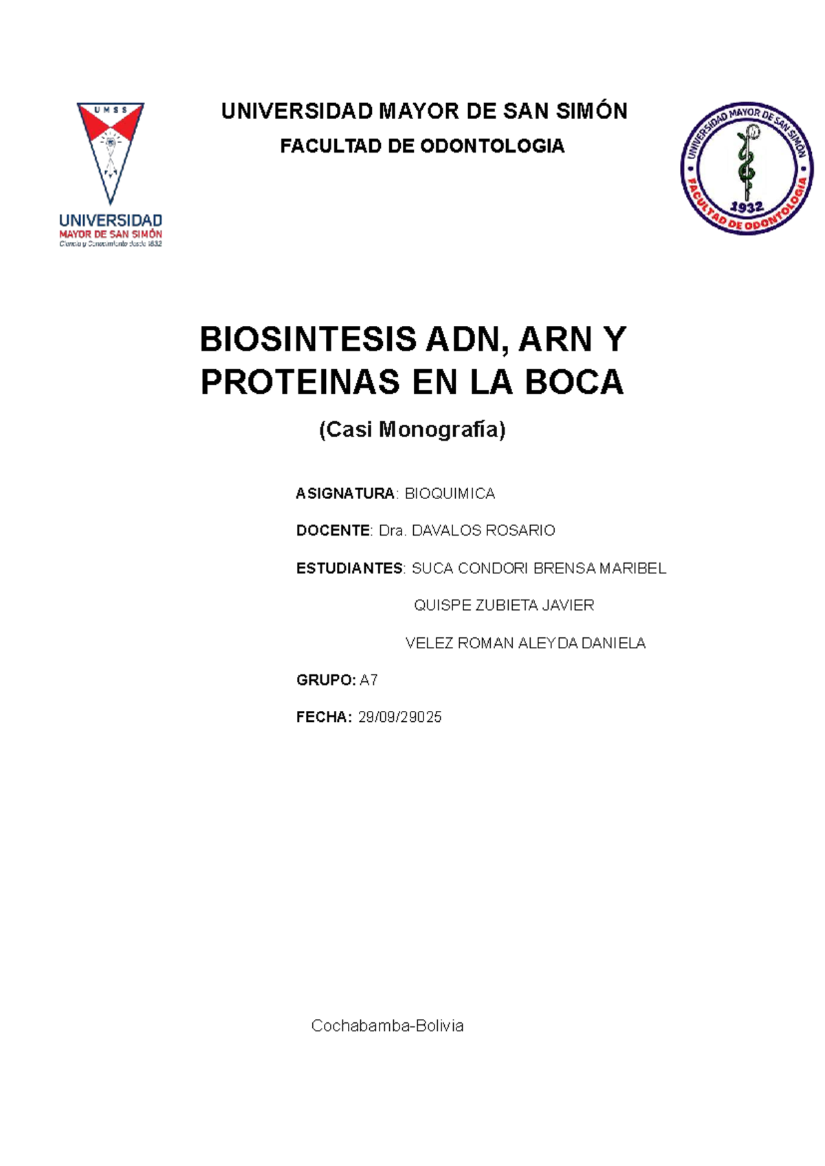 Biosíntesis de ADN, ARN y Proteínas en la Cavidad Bucal - BIOQUIMICA ...
