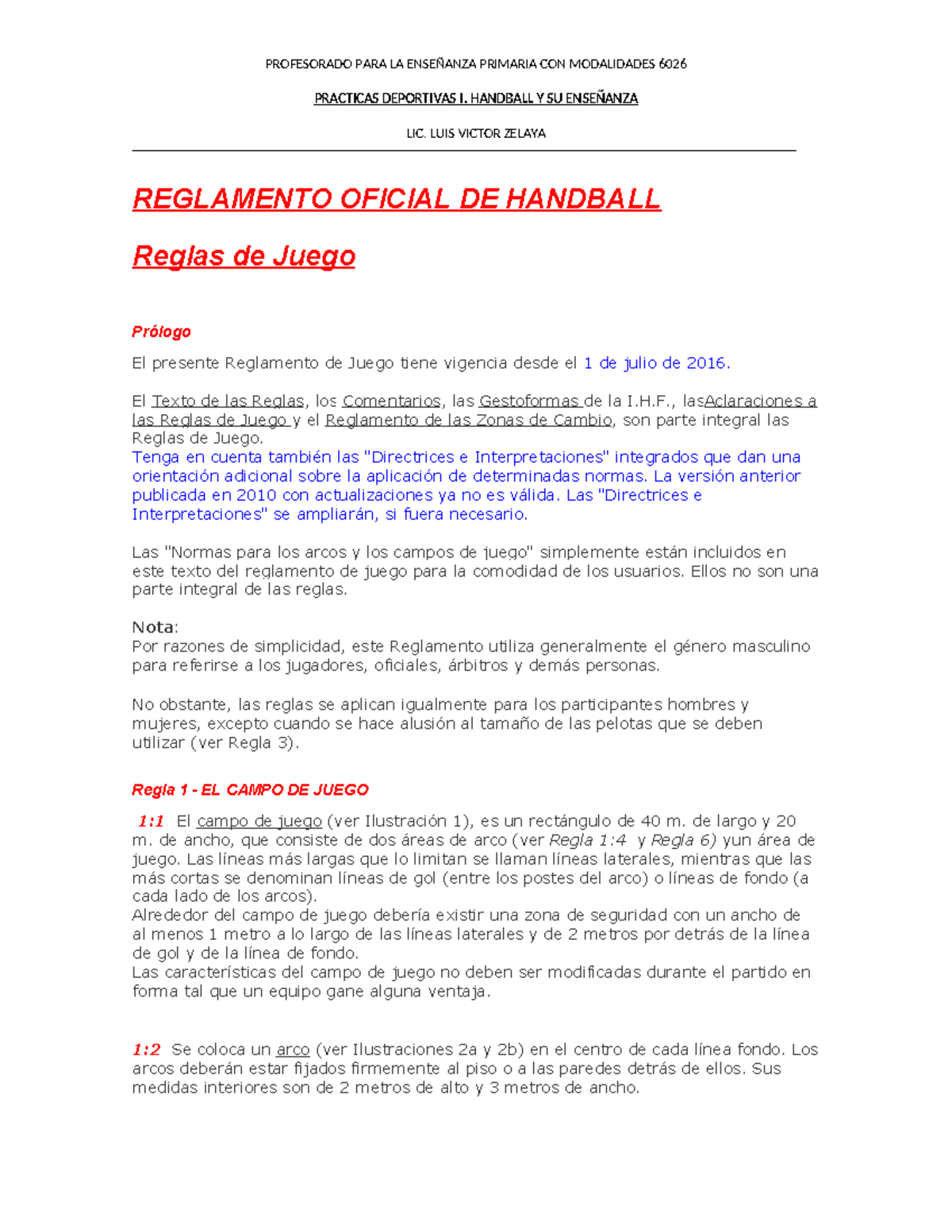 Reglamento Oficial de Handball (PRACTICAS DEPORTIVAS I) - Studocu