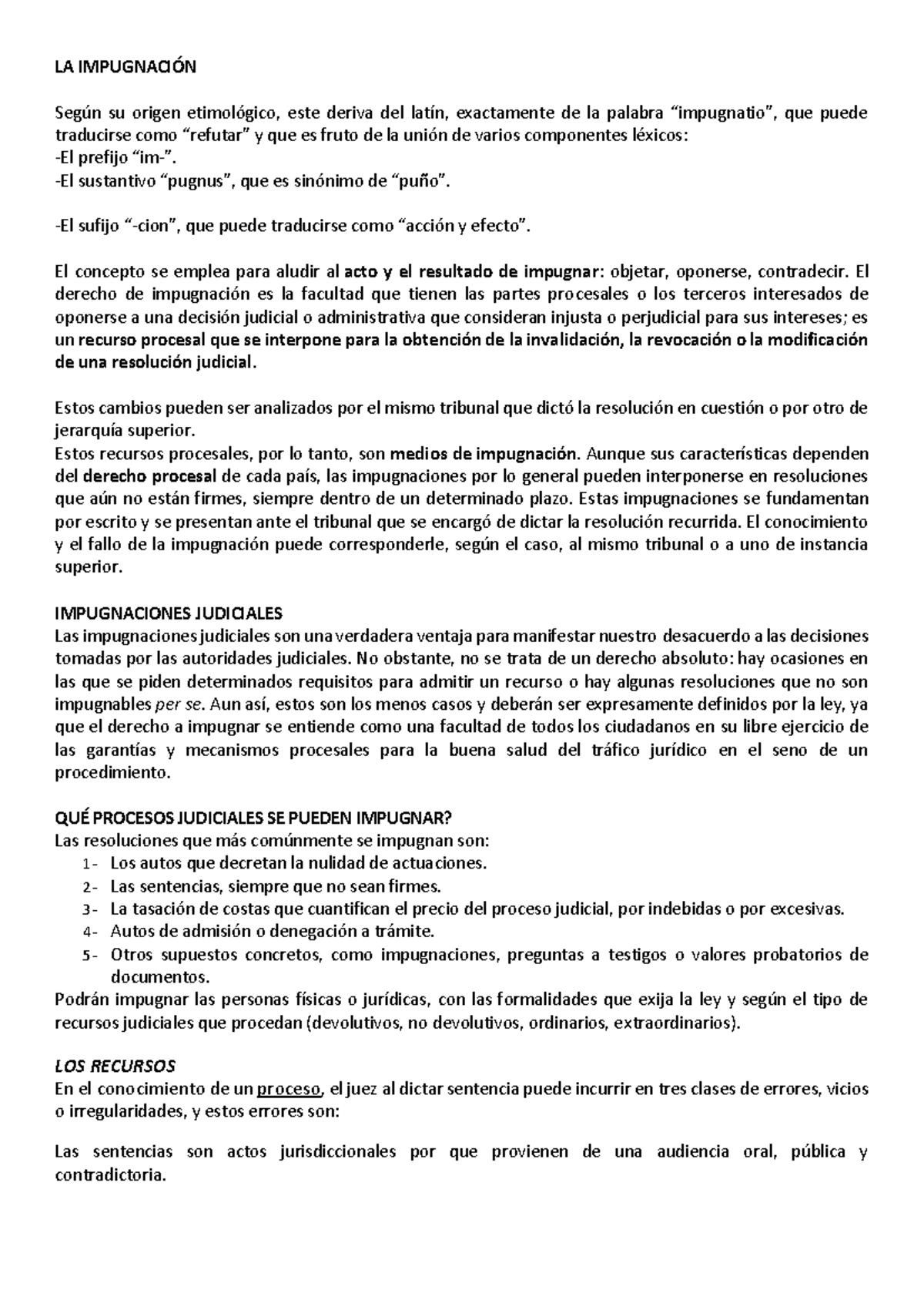 LA Impugnación: Distinción y Procesos Judiciales Clave - Studocu