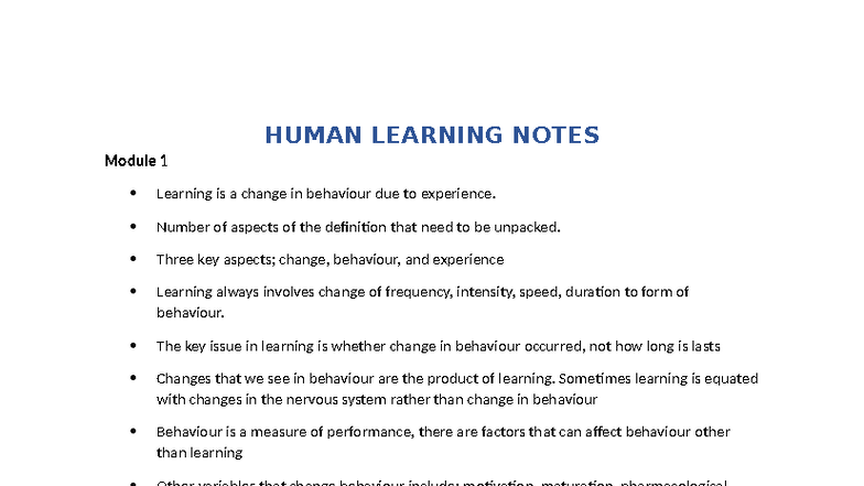 Module 1: Human Learning Exam Notes - Studocu