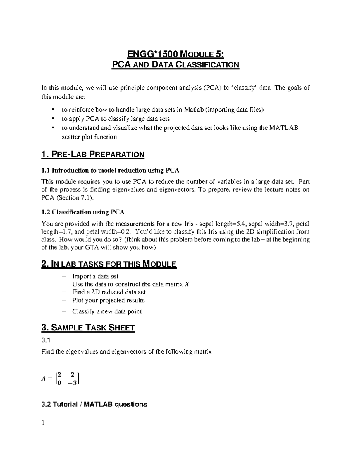 ENGG1500 Module 5 - lab assignment 2 - 1 ENGG*1500 MODULE 5 : PCA AND ...