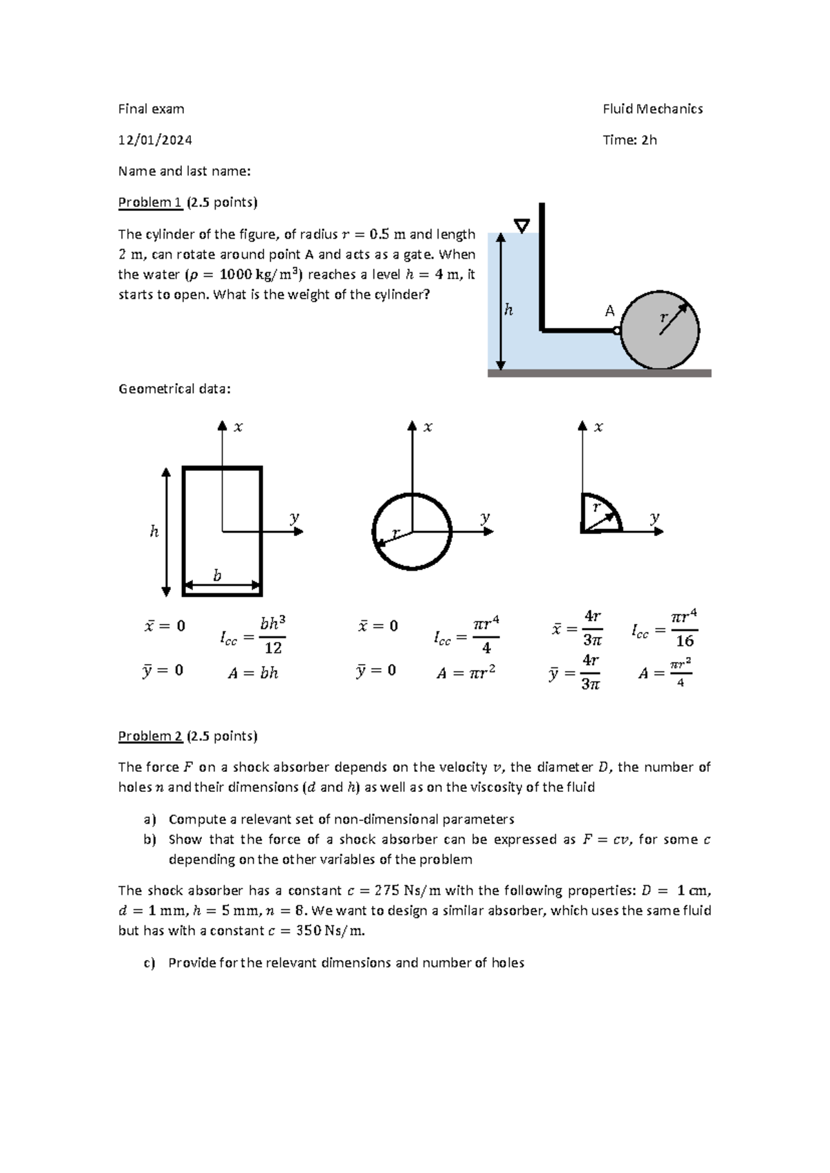 Final Exam FLUID 2024: Mechanics of Rotating Cylinders & Shock ...