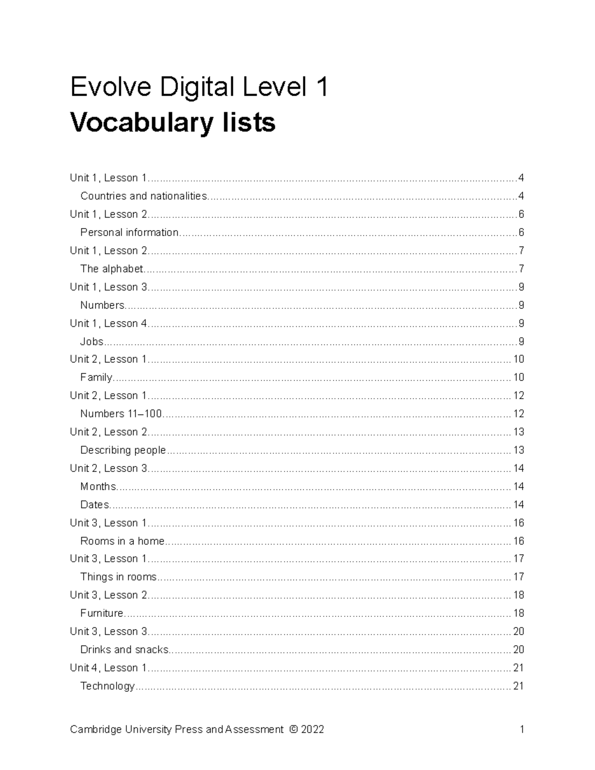 Evolve Digital Level 1 Vocabulary Lists and Key Terms - Studocu