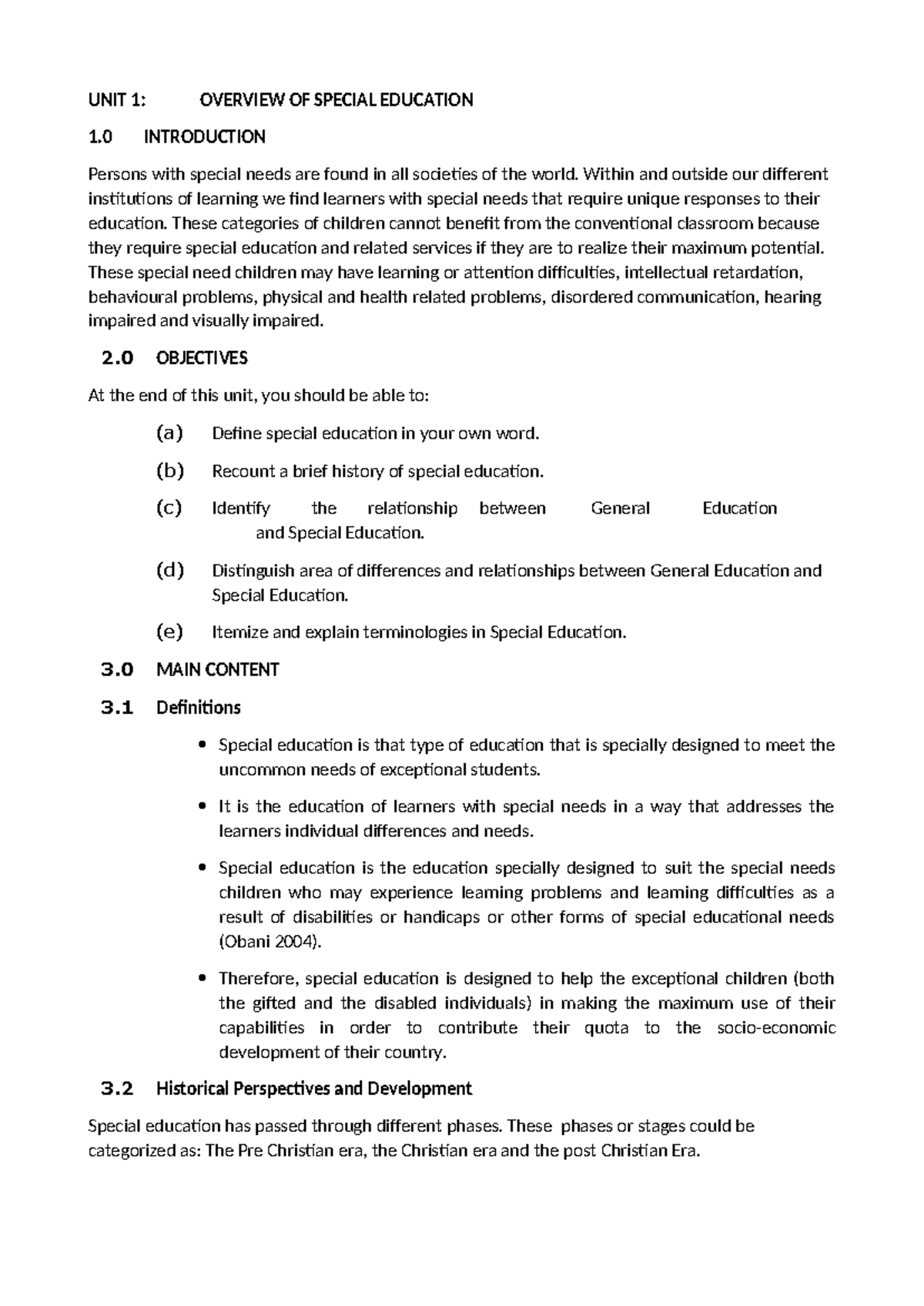 Special Needs in Education: UNIT 1 Overview of Special Education - Studocu