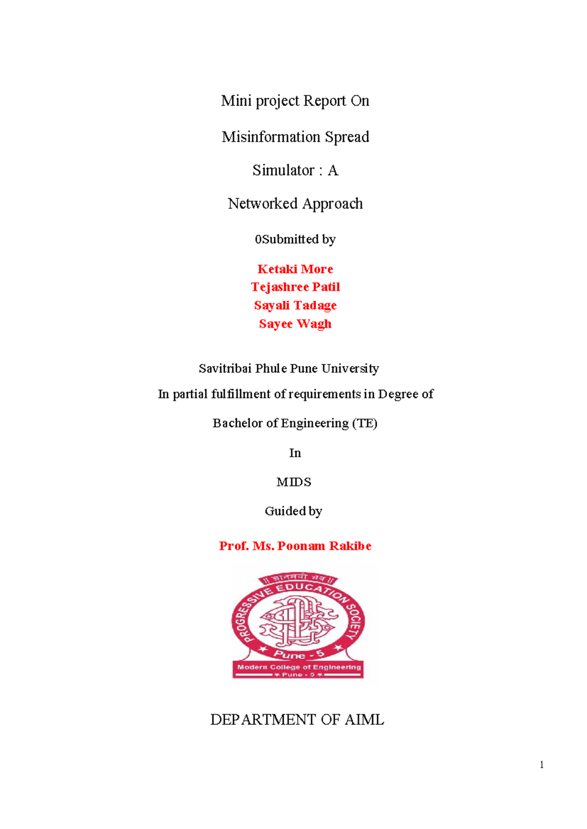 MIDS Mini Project Report: Misinformation Spread Simulator - Studocu