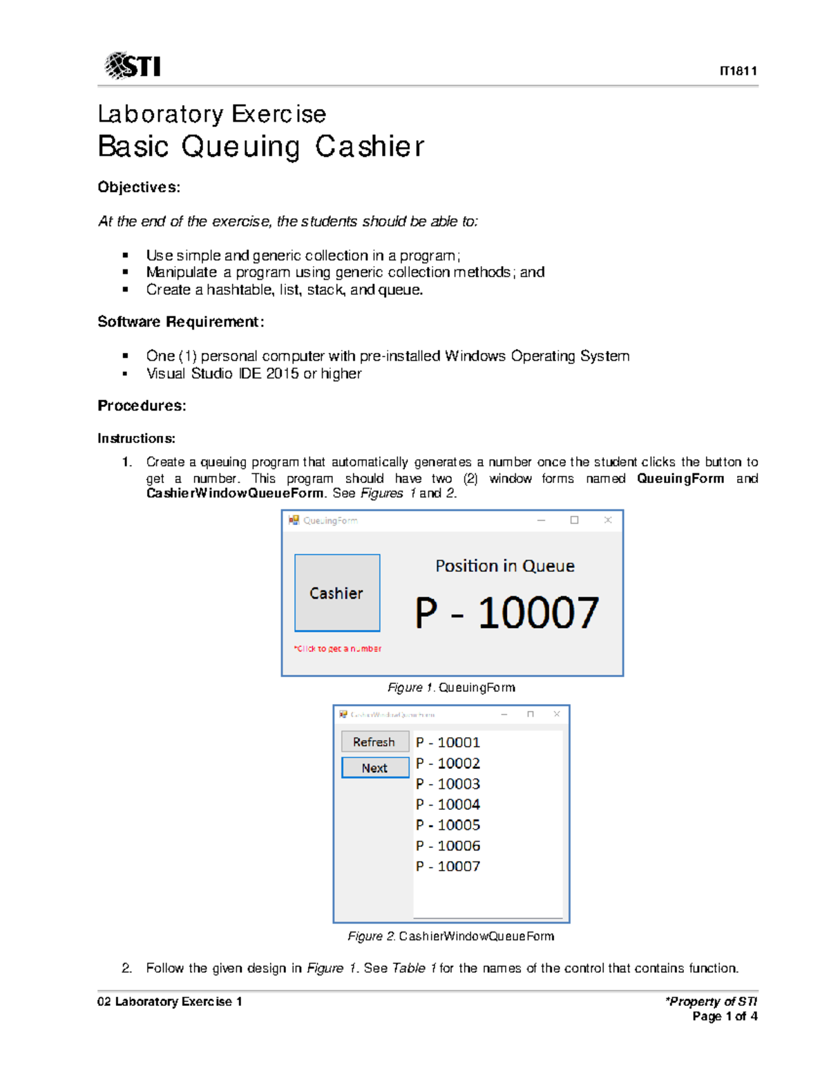 02 Laboratory Exercise 1: Basic Queuing Cashier Program Guide - Studocu