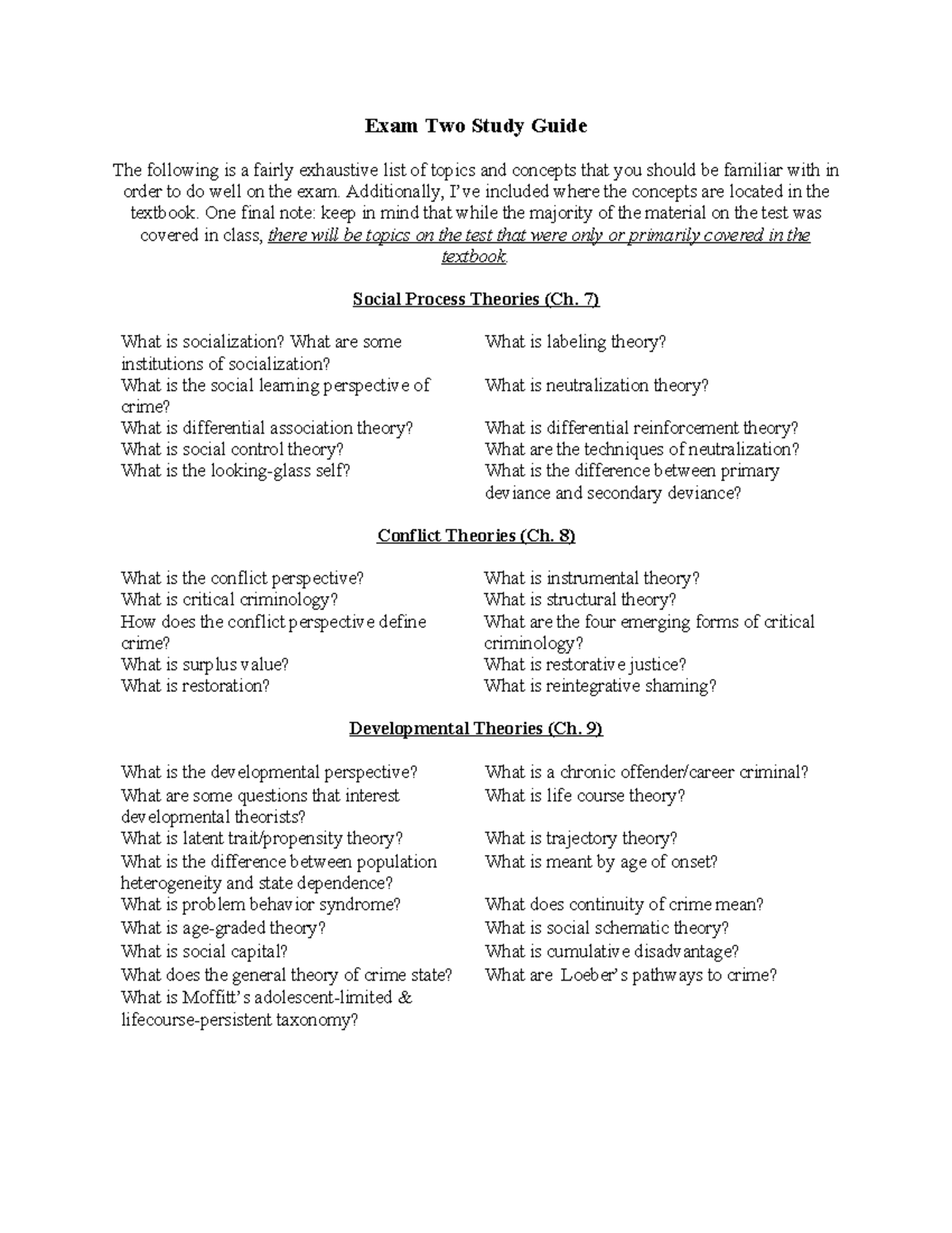 Exam 2 Study Guide: Criminology Concepts & Theories - Studocu