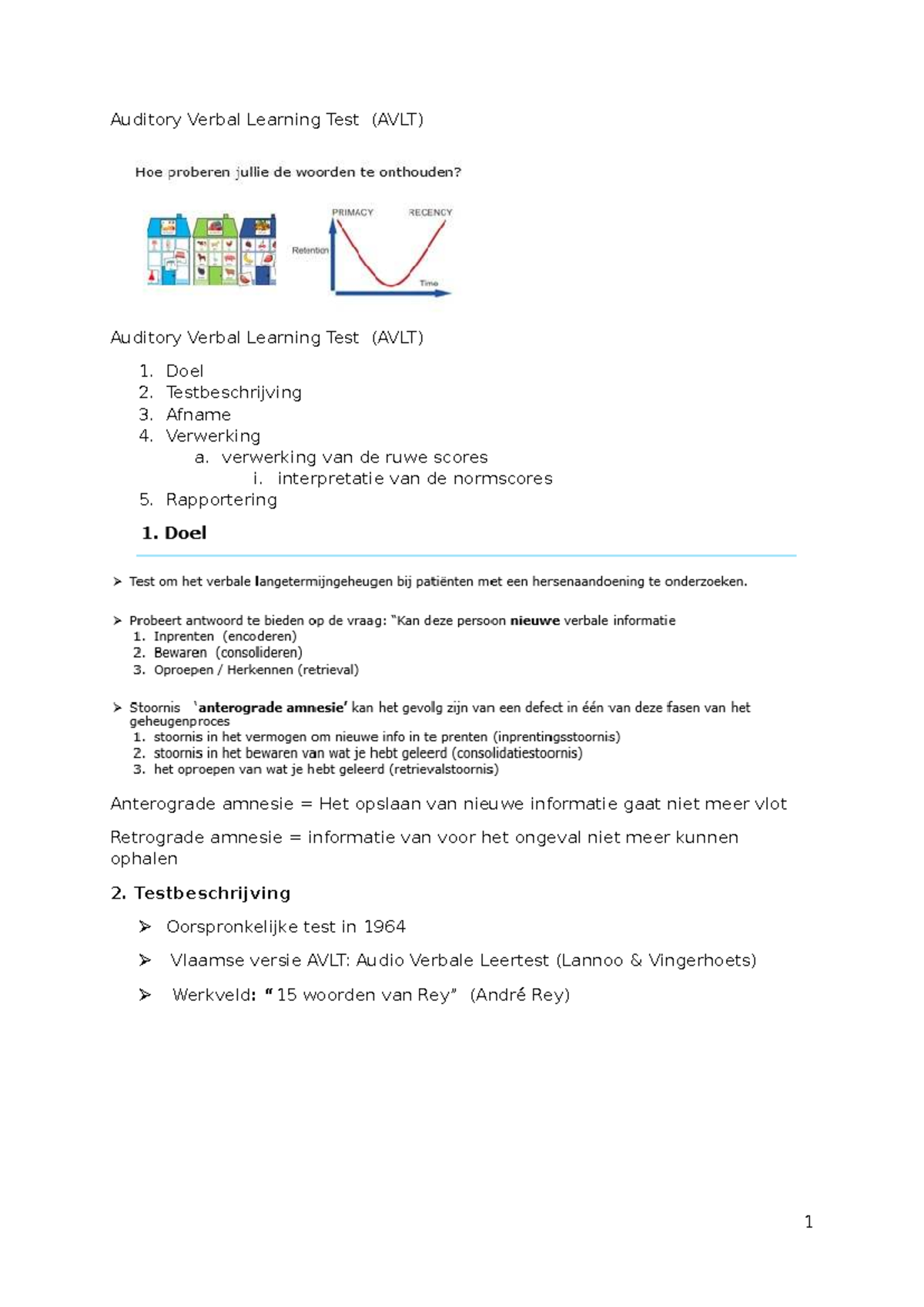 Werkcollege 1: Auditory Verbal Learning Test (AVLT) Uitleg en ...