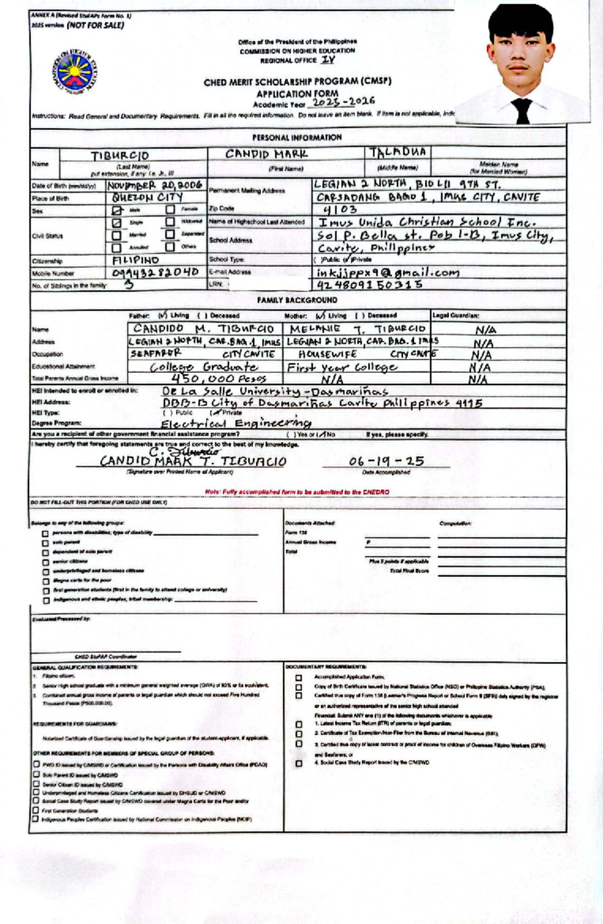 CHED Merit Scholarship Program Application Form 2025 - Studocu