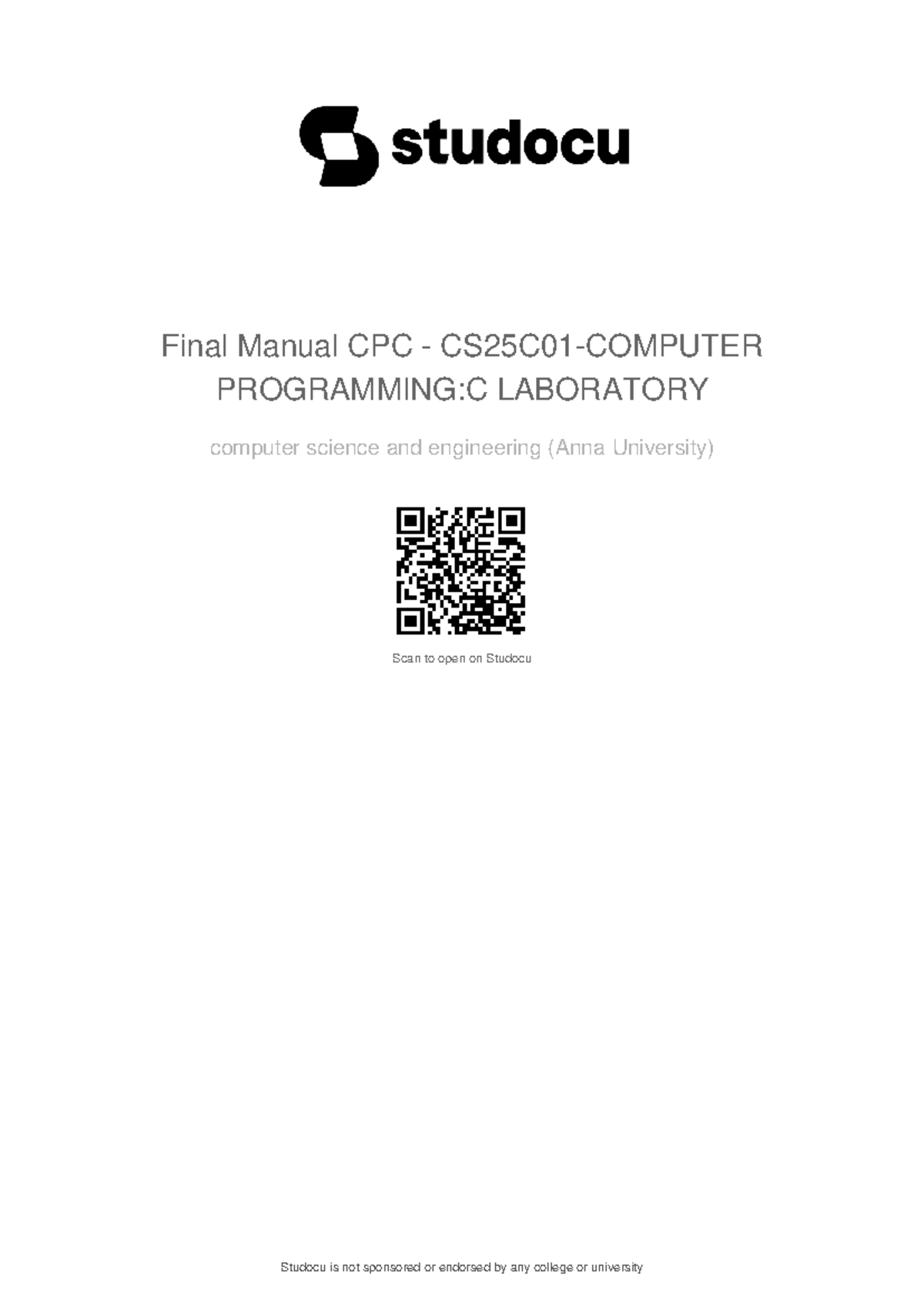 Final Manual for CS25C01: C Programming Lab Exercises - Studocu