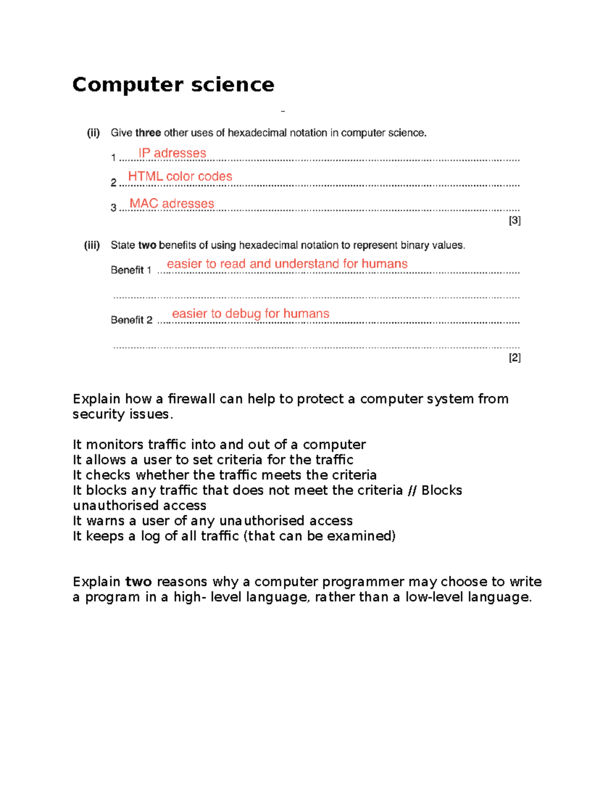 Computer science - Computer science Explain how a firewall can help to ...