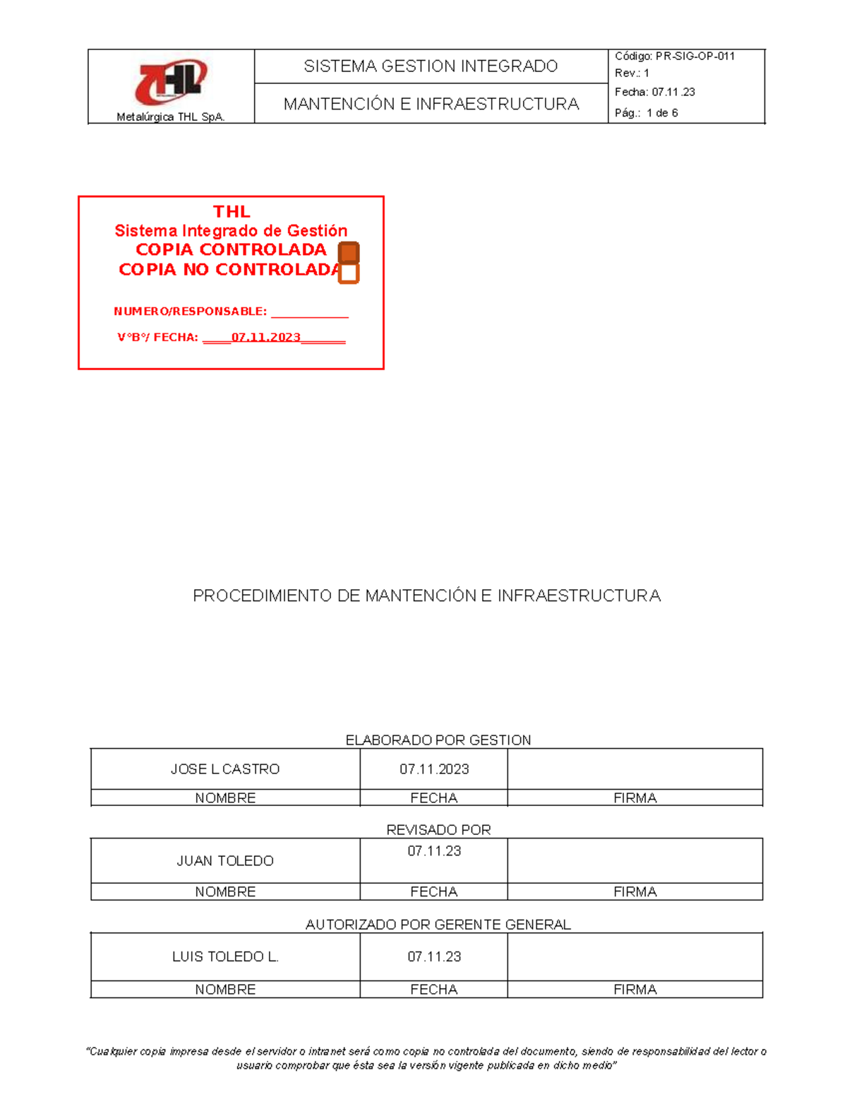 PR-SIG-OP-11 Mantencion E Infraestructura REV - THL Sistema Integrado ...