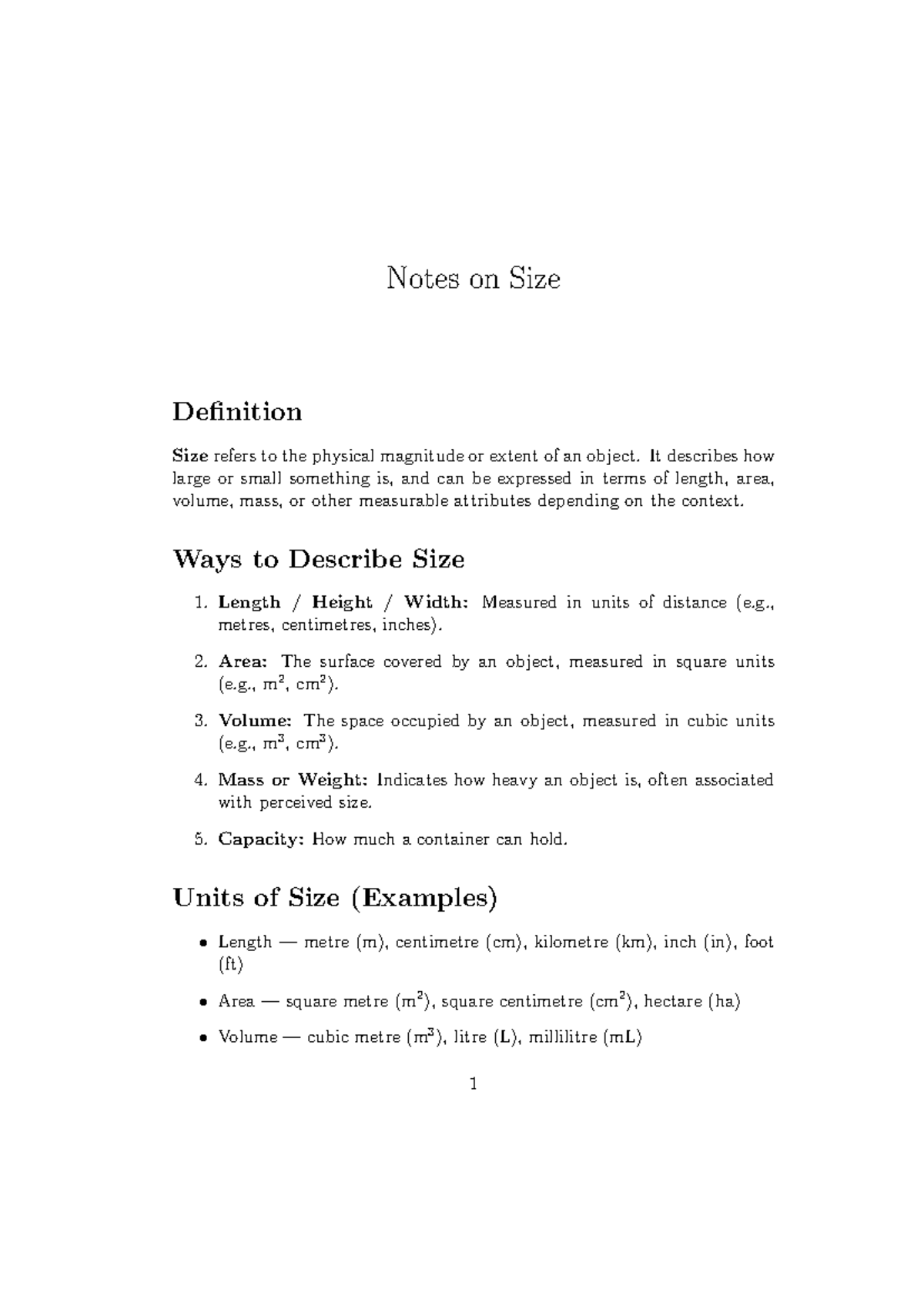 Abc-13: Notes on Size Definition and Measurement Techniques - Studocu