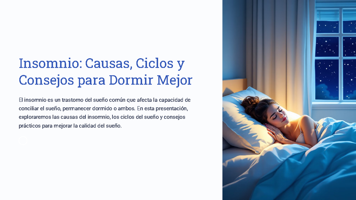Presentación sobre Insomnio: Causas y Consejos para el Sueño - Studocu