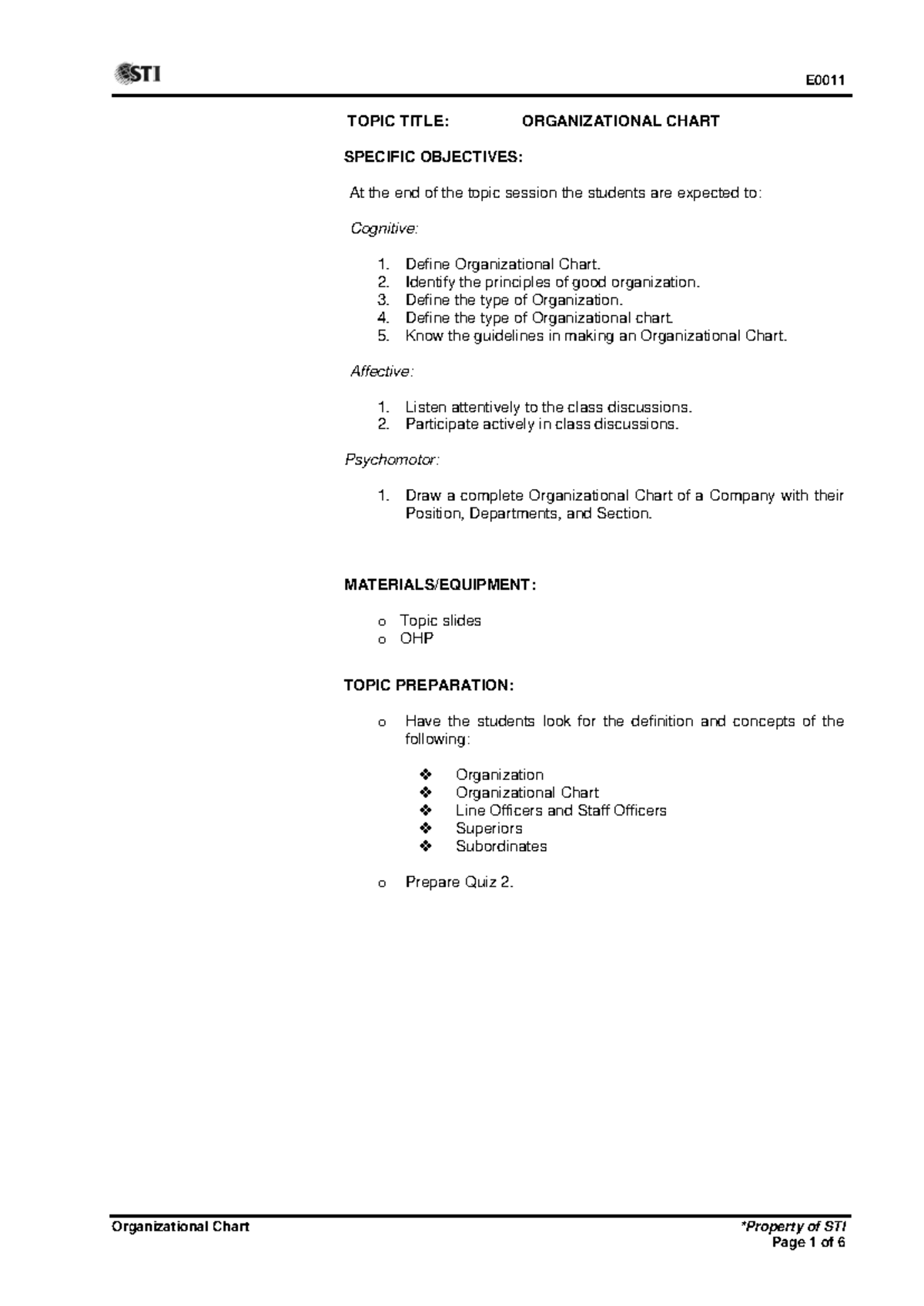 Wk 3 Session 7-9 Organizational Chart - Organizational Chart *Property ...