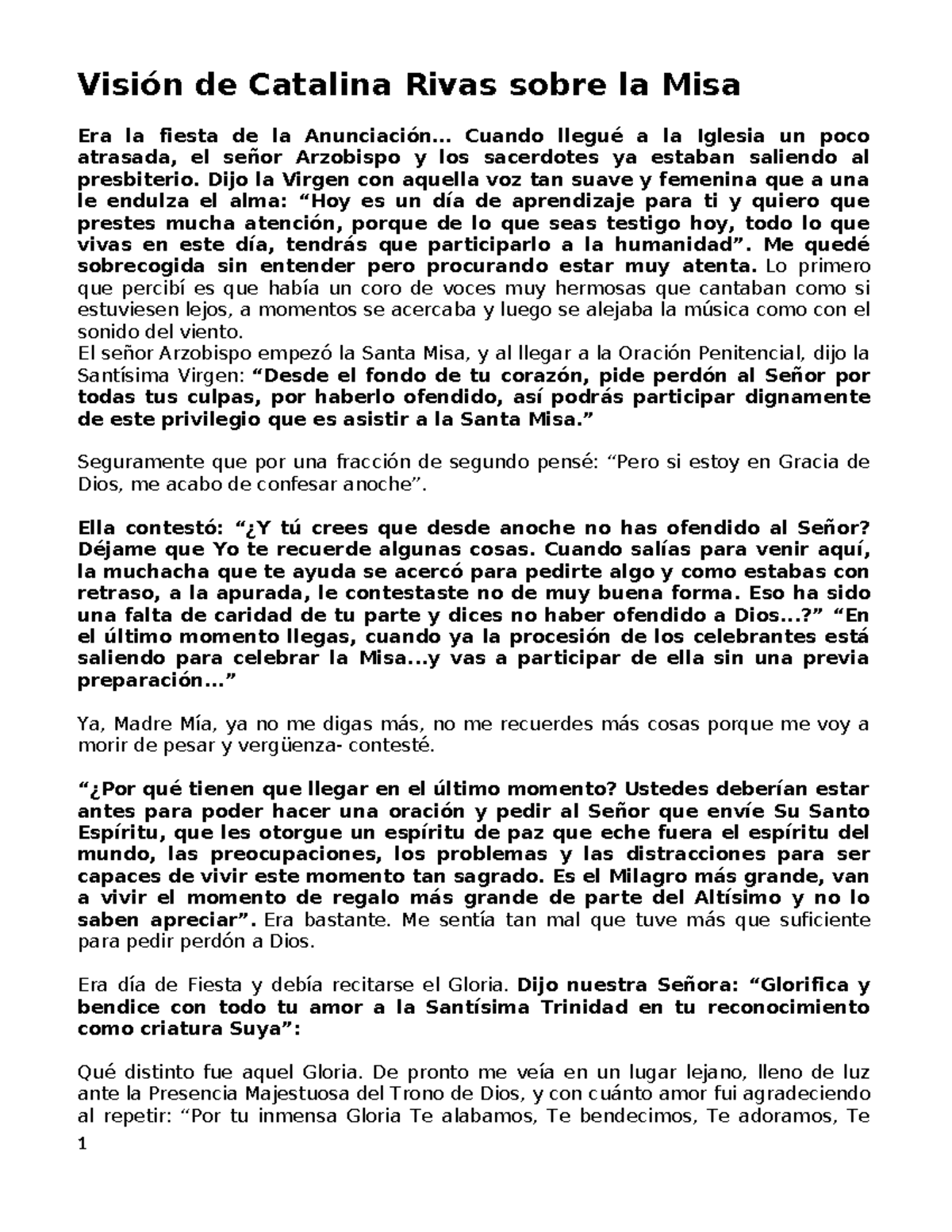 Reflexiones de Catalina Rivas sobre la Misa y su Significado - Studocu